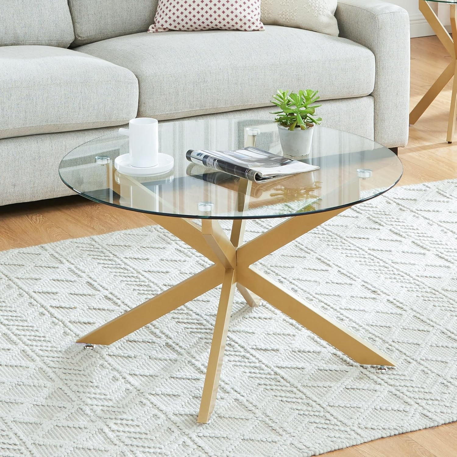 Round Glass Coffee Tables for Living Room, Home Office, Modern & Simple ...