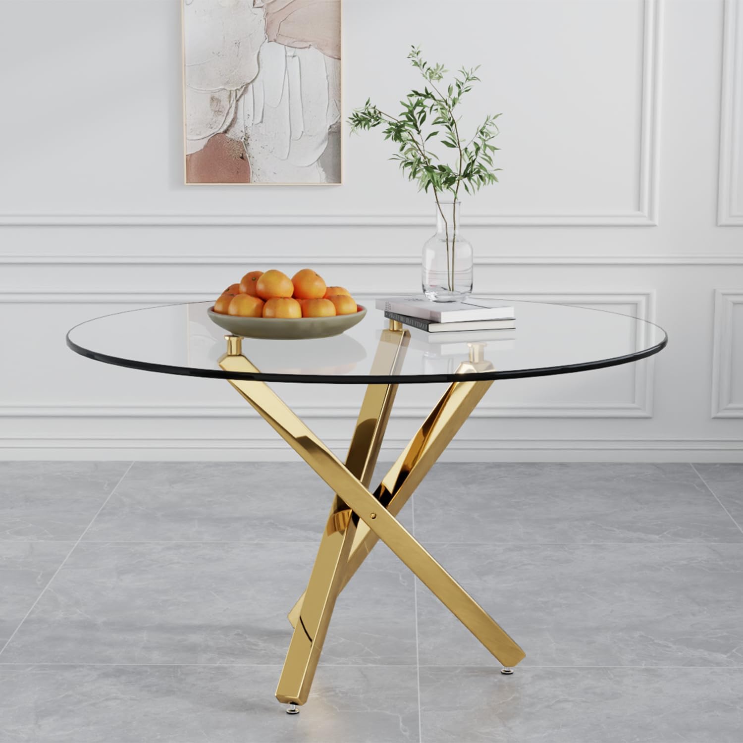 Round Glass Dining Room Table for 2 Modern Tempered Glass Top Sturdy ...