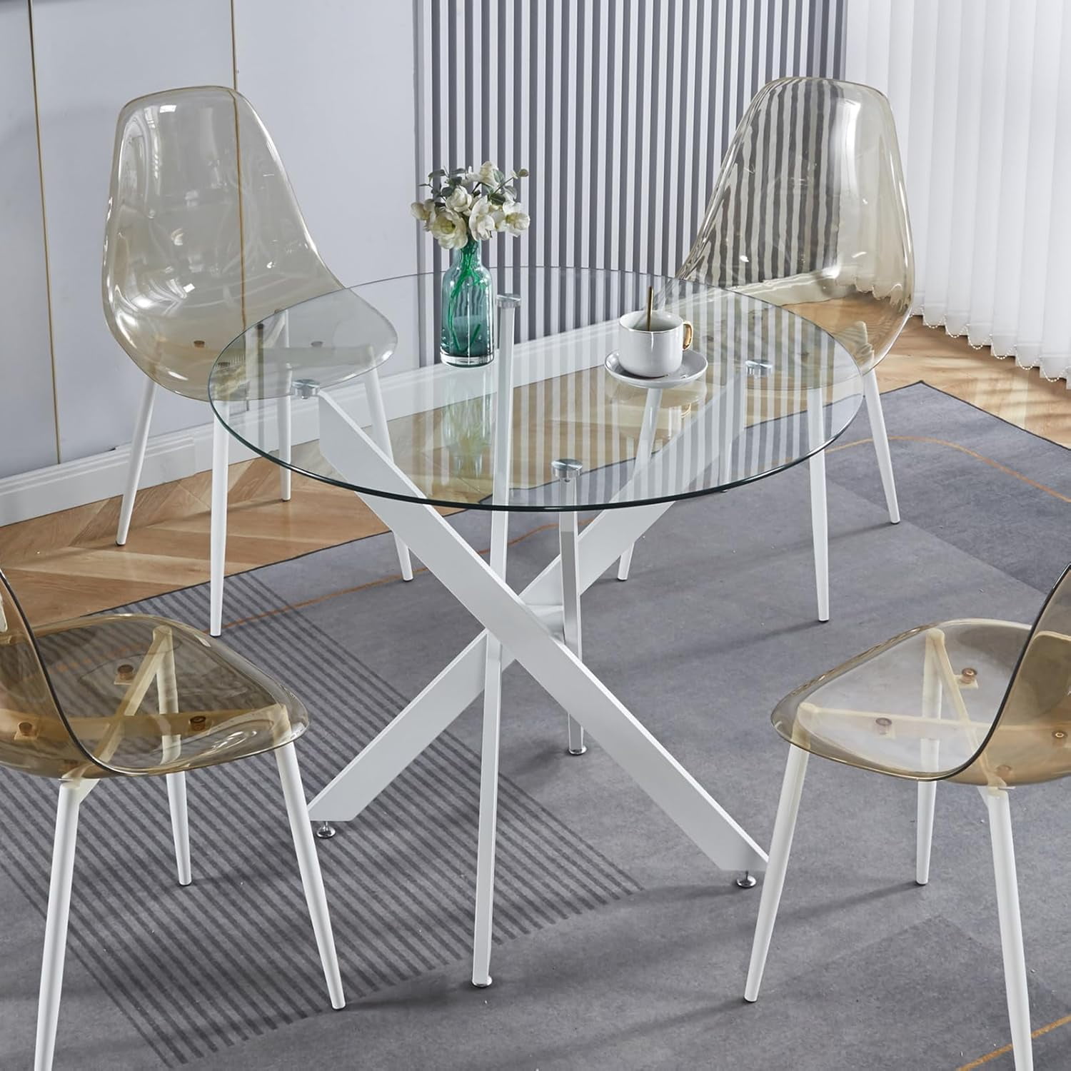 Round Glass Dining Table for 2-4, 35" Modern Clear Circle Dining Room ...