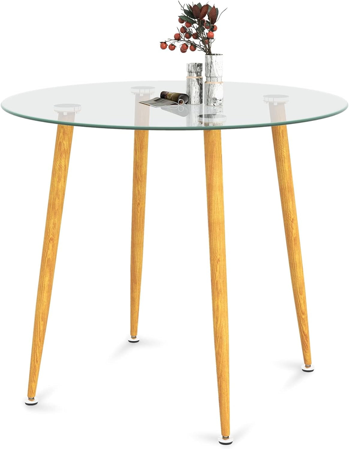 Round Glass Dining Table, 35.5" D x 30" H Kitchen Dinner Table w ...