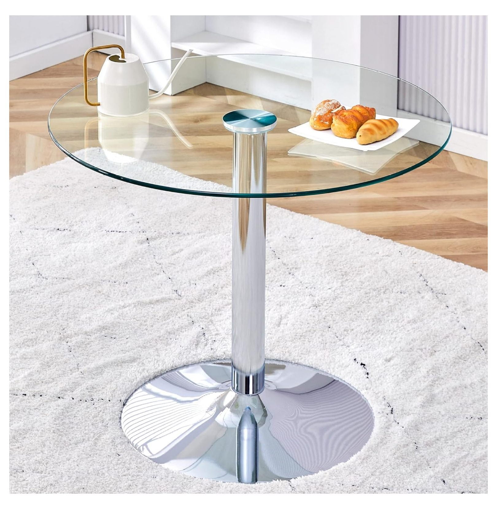 Round Glass Dining Table,35" Round Cocktail Table with Tempered Glass ...