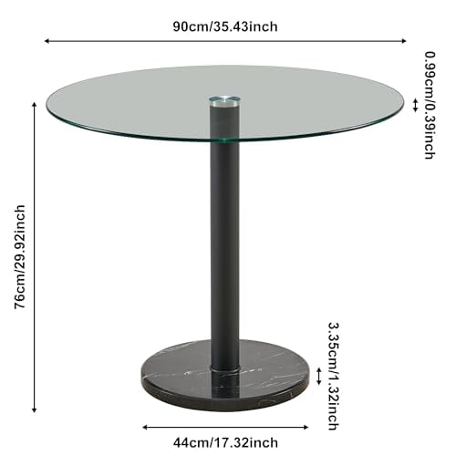 Round Glass Dining Table for 4, 35 Inch Circle Kitchen Table with ...
