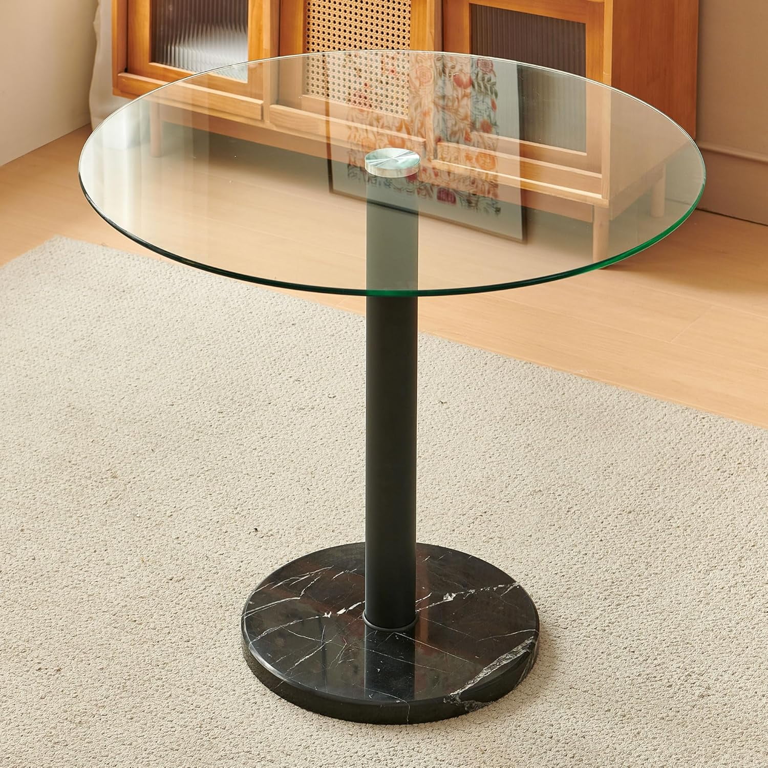 Round Glass Dining Table for 4, 35 Inch Circle Kitchen Table with ...