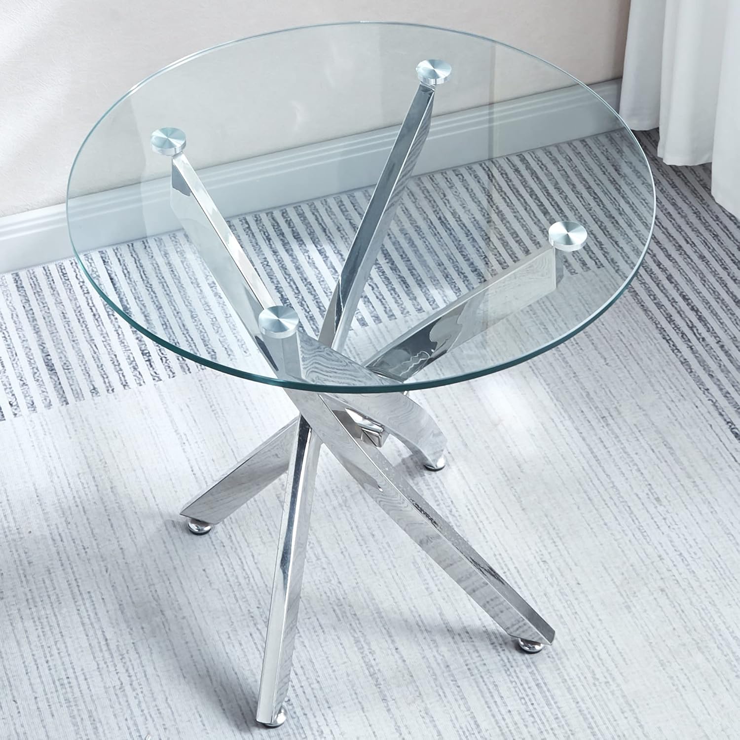 Round Glass Dining Table with Tempered Glass Top and Chrome Plated ...