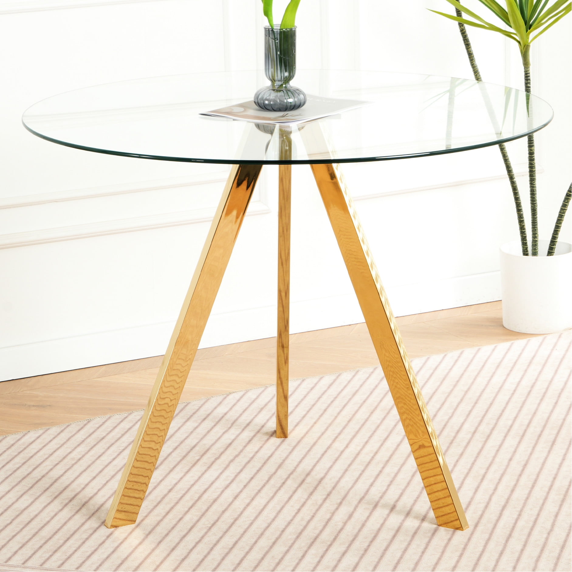Round Glass Table for Home | Offers Quiet and Comfortable Space | Gold ...