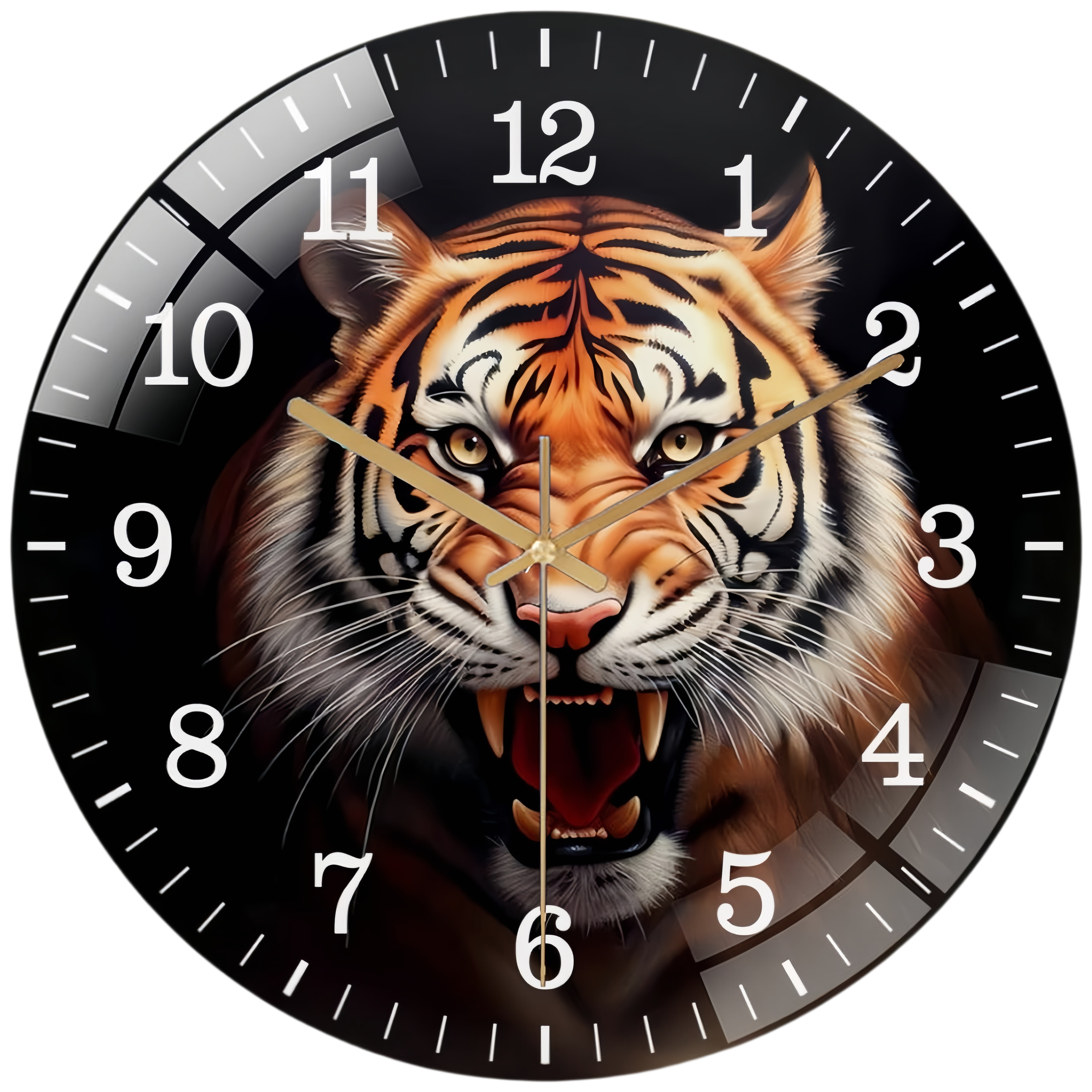 Round Glass Wall Clock, Bengal Tiger Welcome Wreath Glass Wall Clock ...