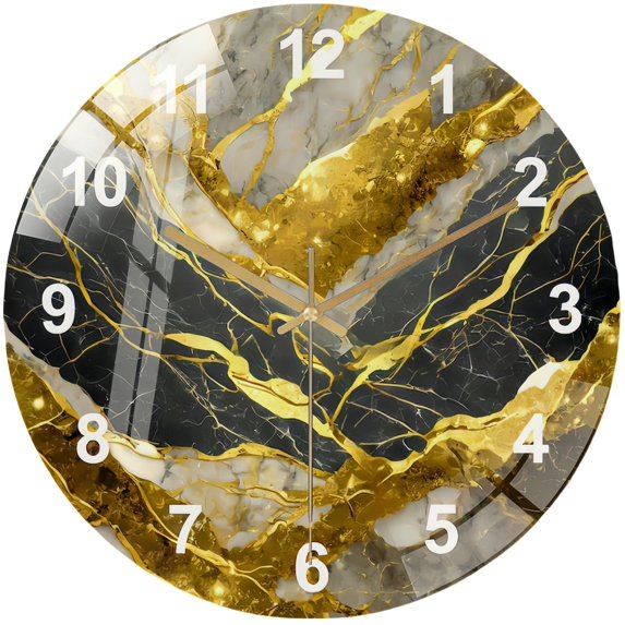 Round Glass Wall Clock, Glass Marble Style Wall Clock Wall Art, Gold ...