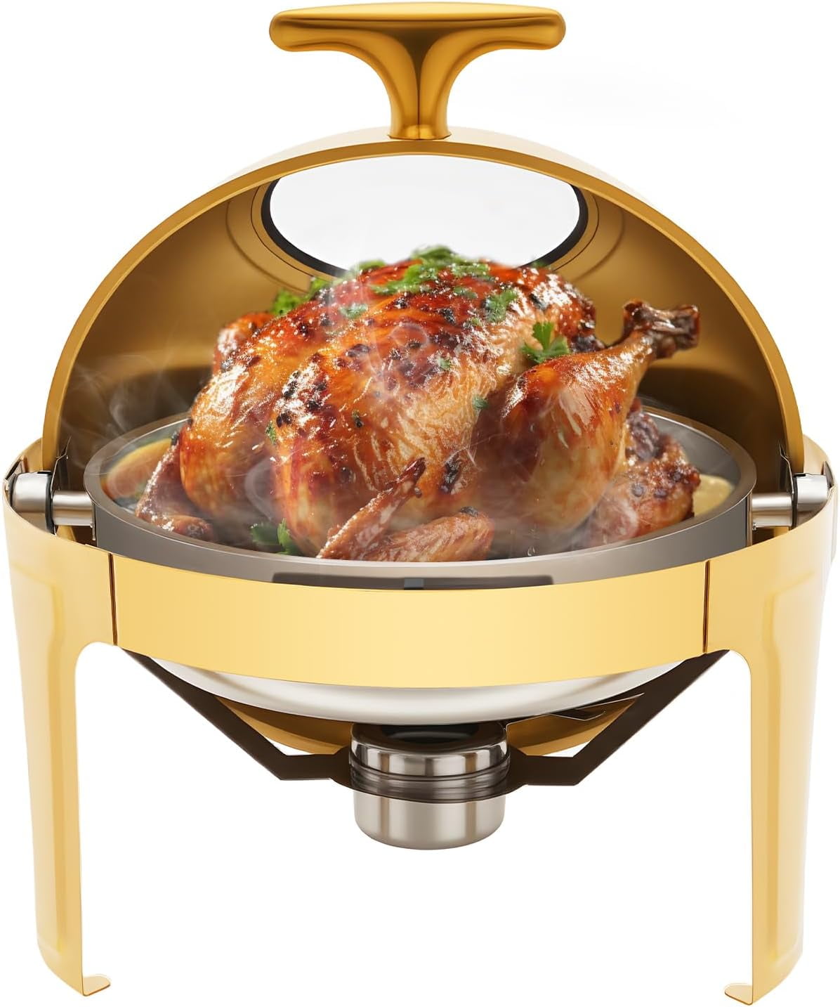 Round Gold Buffet Chafing Dish - 6L Stainless Steel Food Warmer with ...