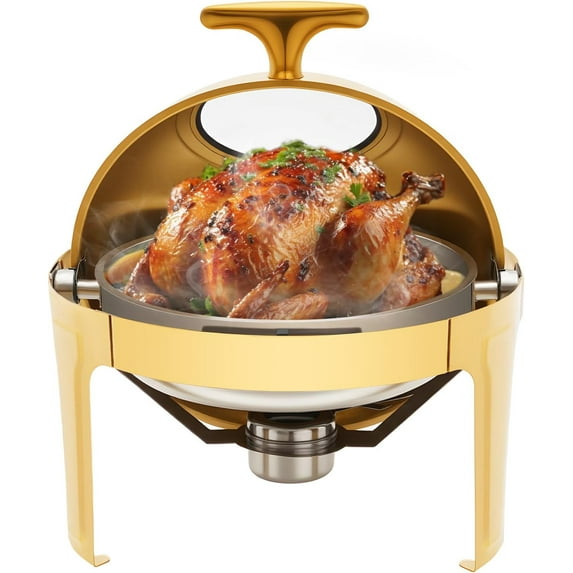 Round Gold Buffet Chafing Dish - 6L Stainless Steel Food Warmer with ...