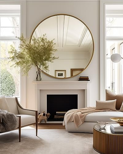 Round Gold Mirror 42 inch, Large Circle Mirror for Wall, Round Bathroom ...