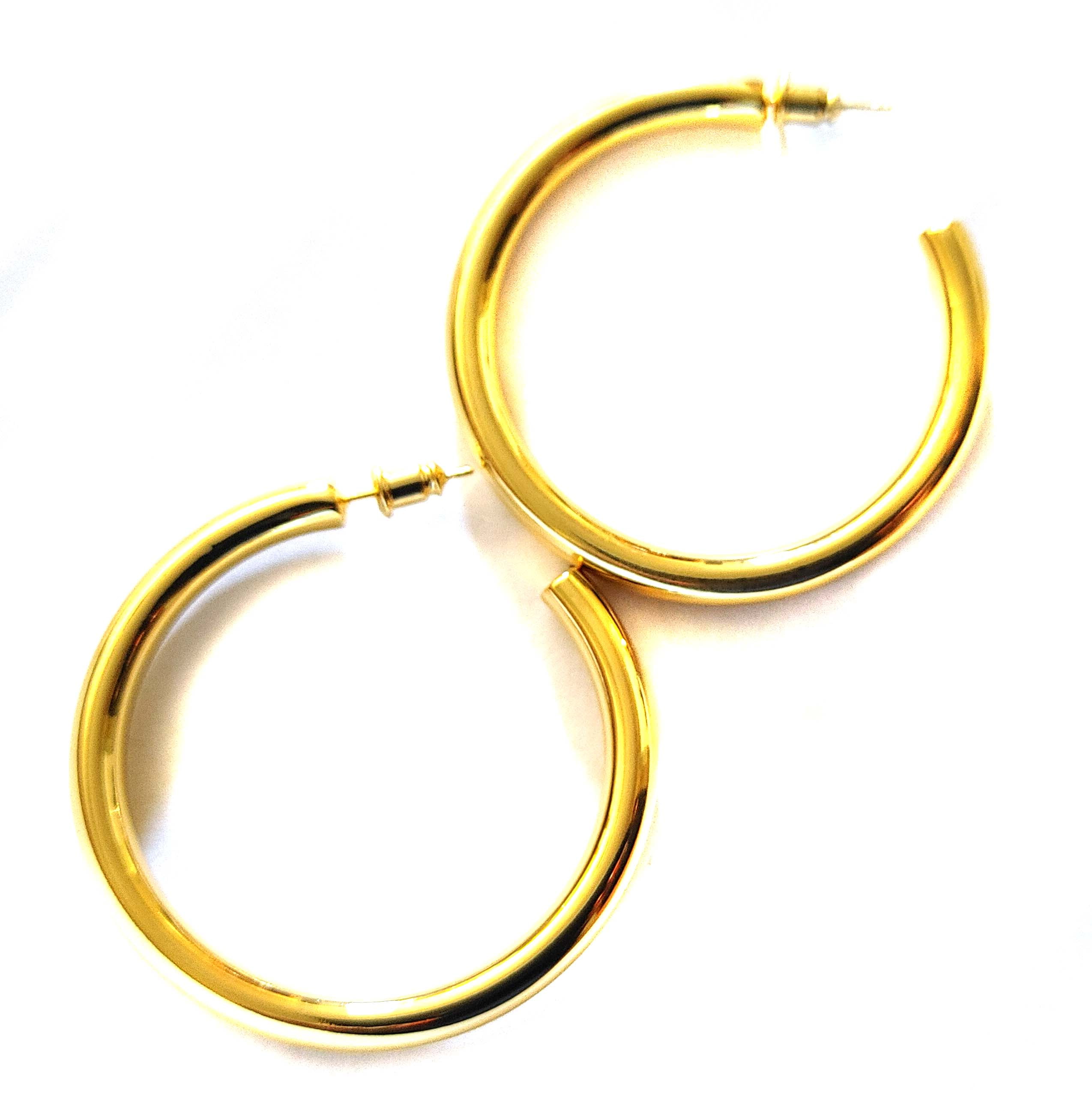 Round Gold Tone Hoop Earrings 2 inch Fashion Hoops - Walmart.com