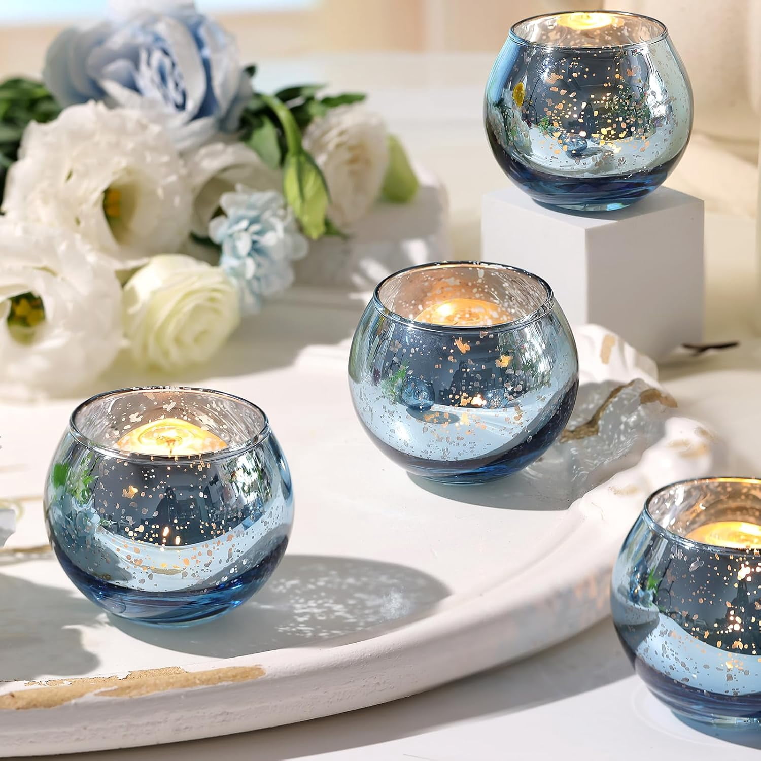 Round Gold Votive Candle Holders, Mercury Glass Candle Holder Set of 12 ...