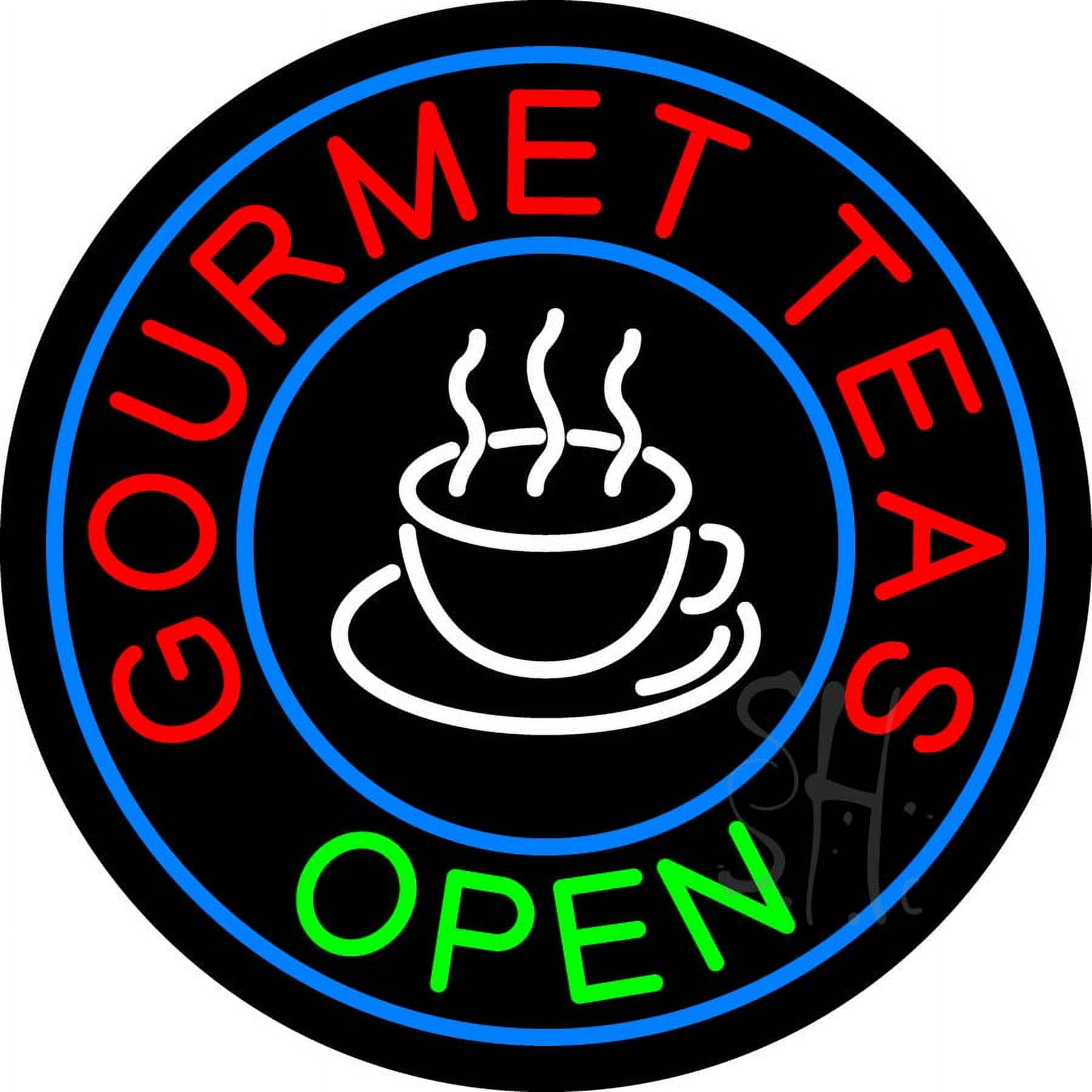 Round Gourmet Teas Open LED Neon Sign 26 x 26 - inches, Black Square ...