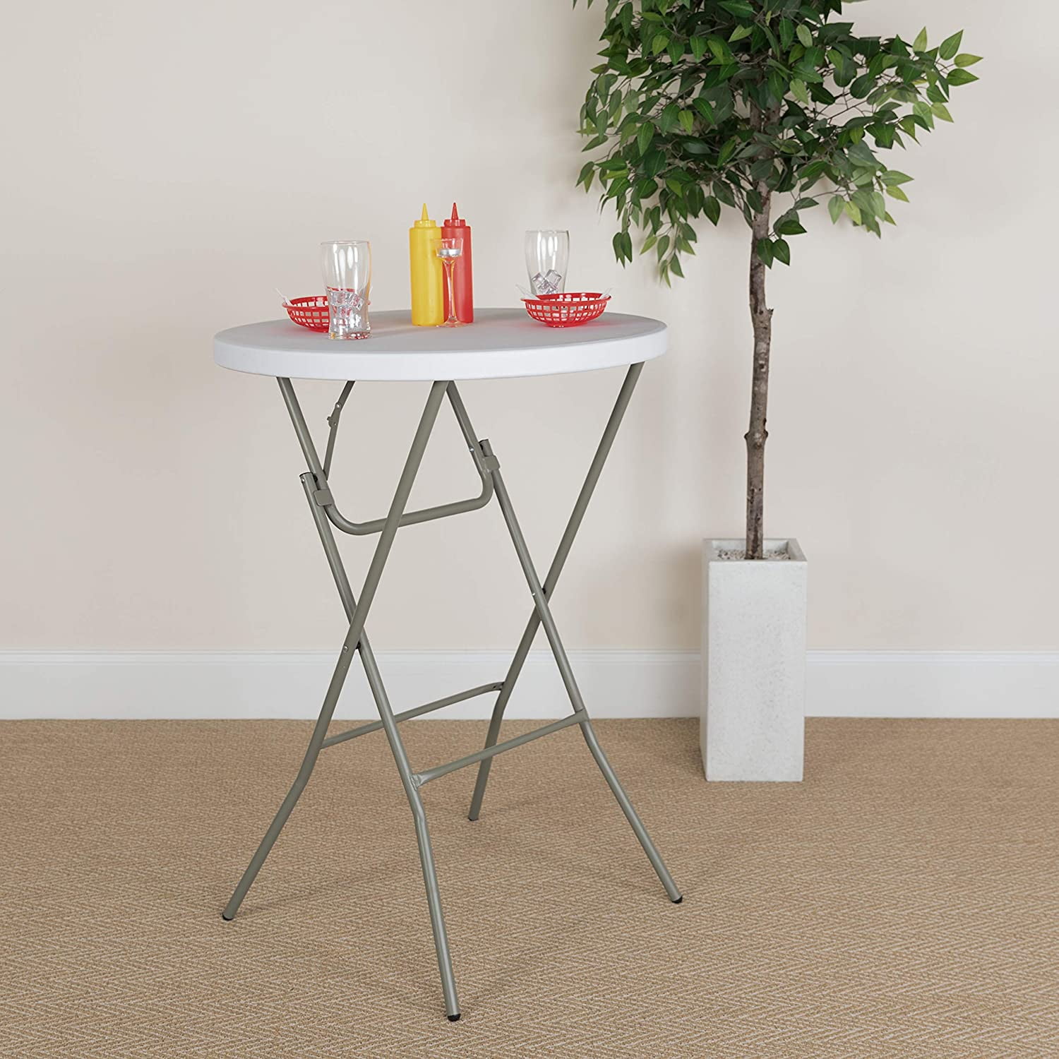 Round Granite White Plastic Bar Height Folding Event Table - Walmart.com