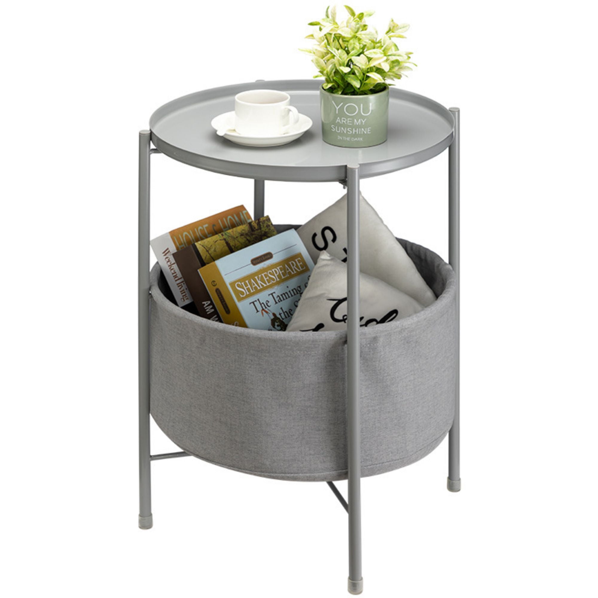 Round Gray Coffee Table for Living Room with Storage Basket - Walmart.com