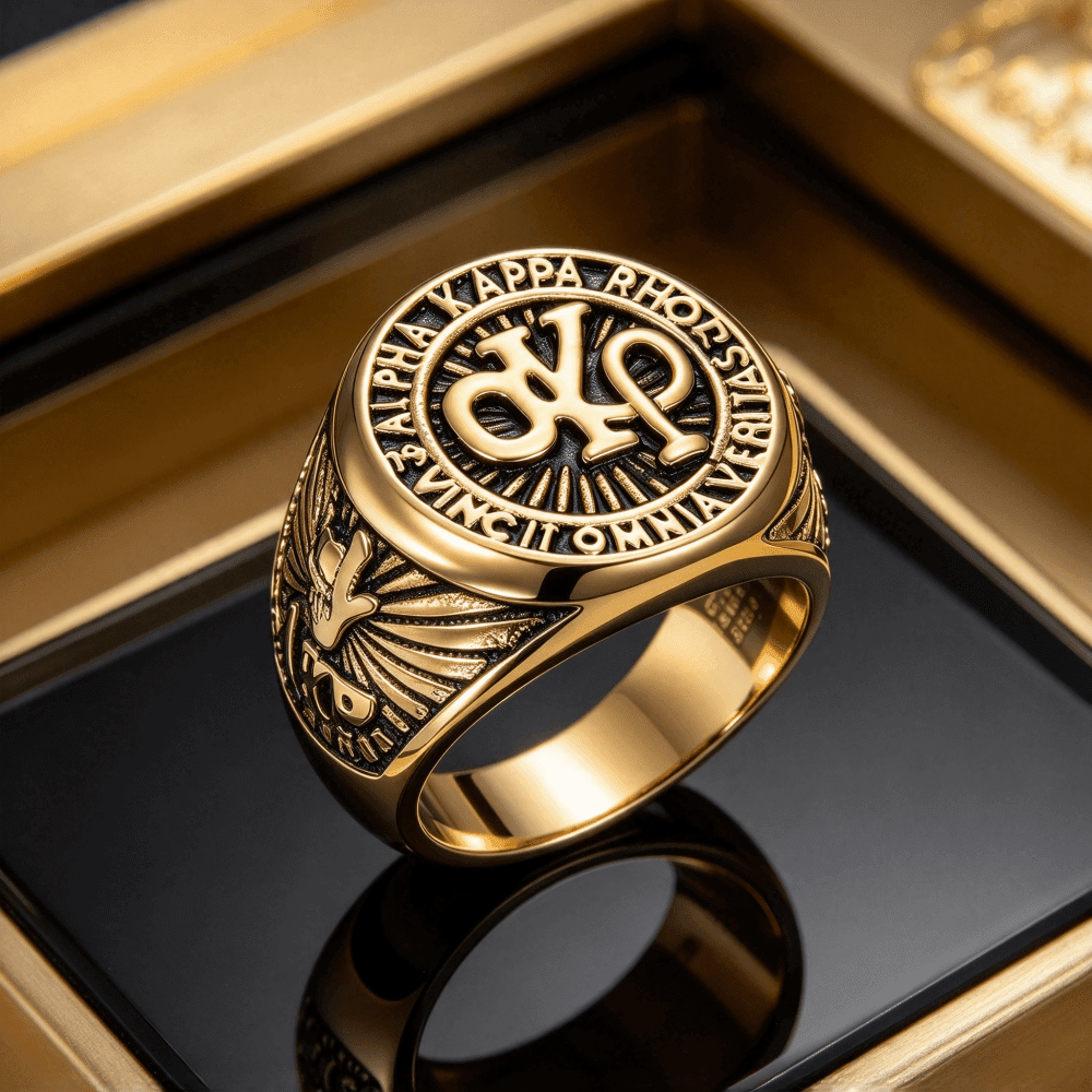 Round Greek Letter Inscribed Signet Ring For Men Women 14K Gold Filled ...