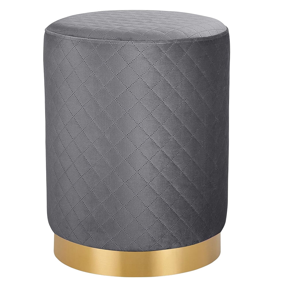 Round Grey Velvet Ottoman Foot Stool – Soft Compact Padded Stool – Gold ...