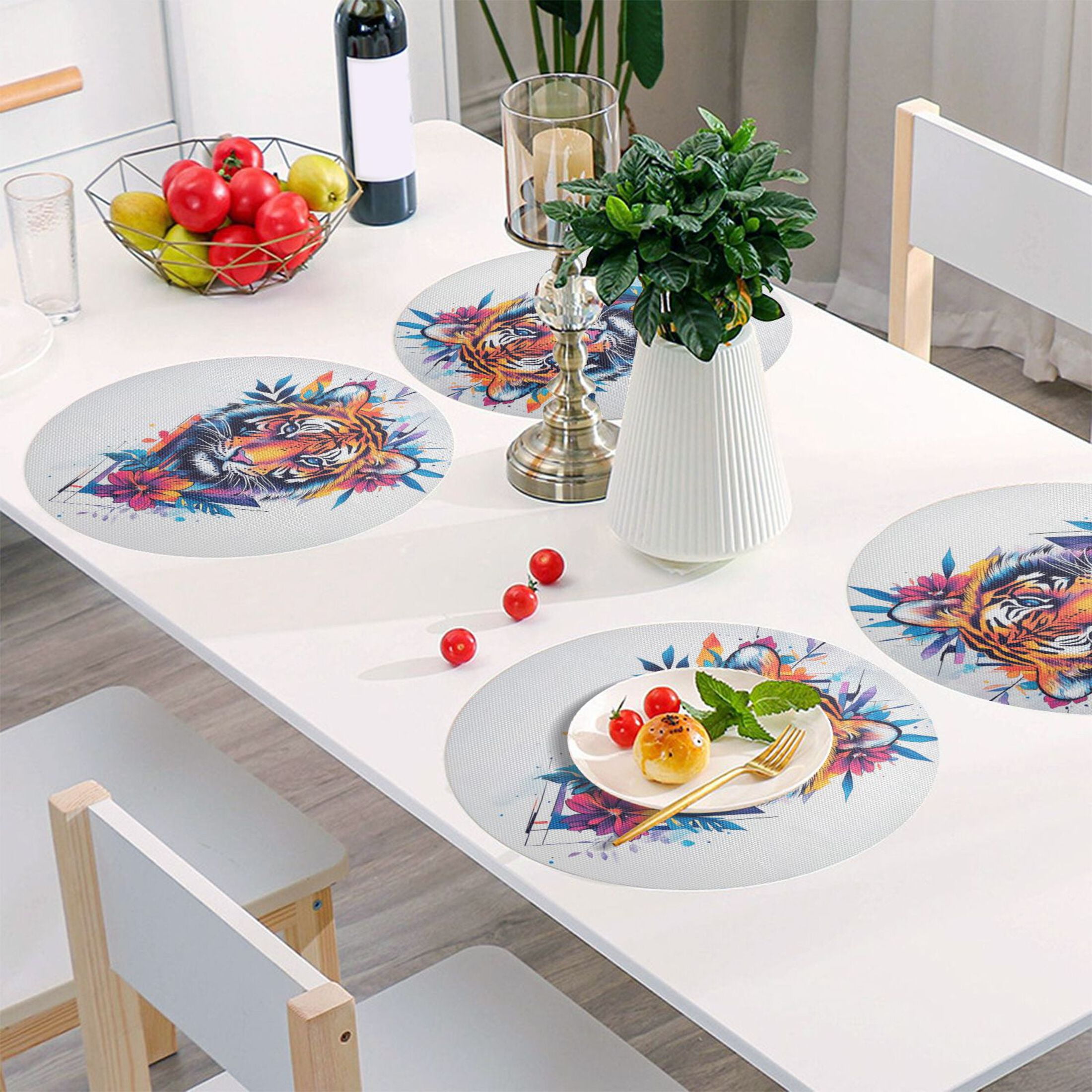 Round Grid Placemat ,One Sizex4, Round Placemat, PVC Plate Mat，15.4 ...