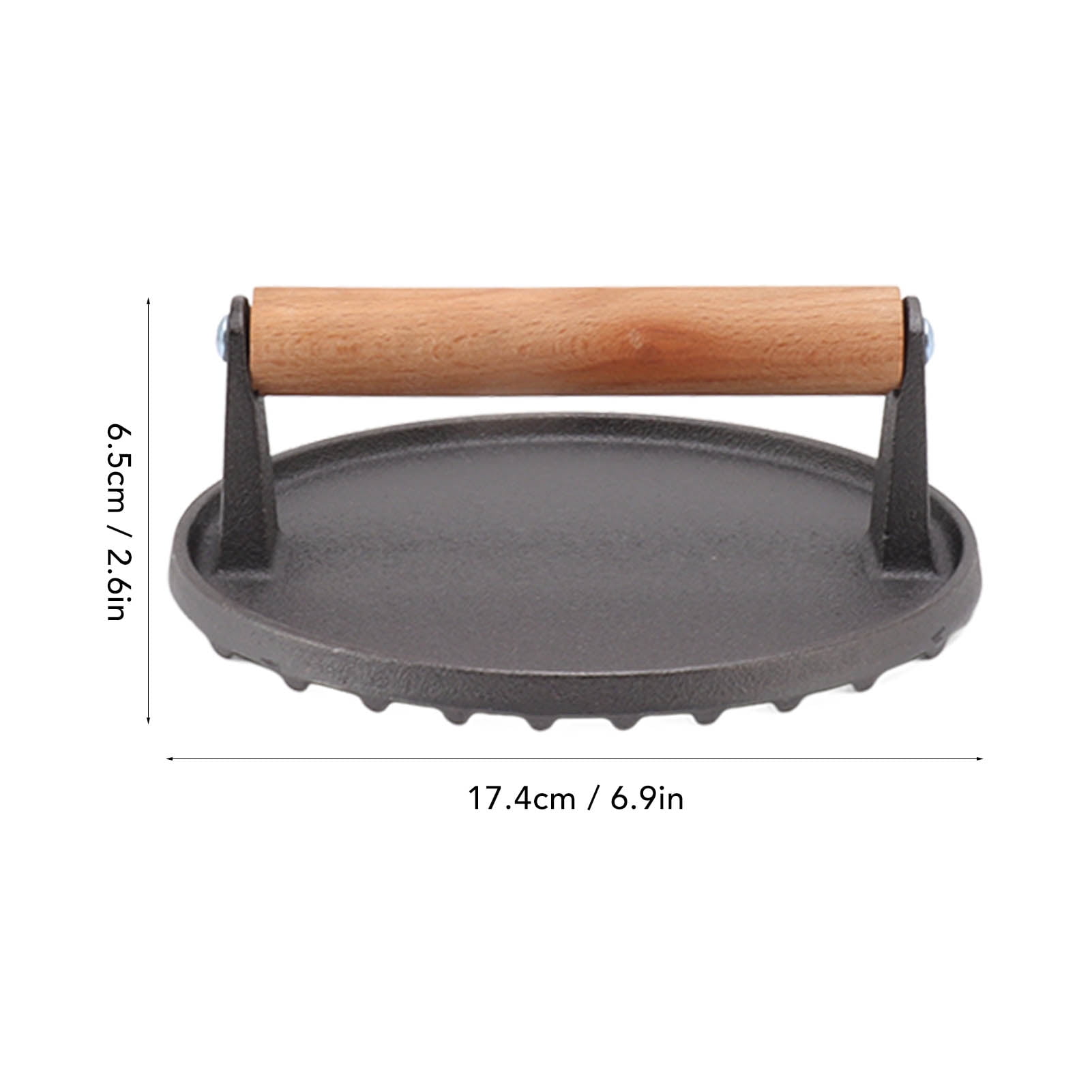 Round Grill Burger Press, Cast Iron Construction With Wooden Handle, 6. ...
