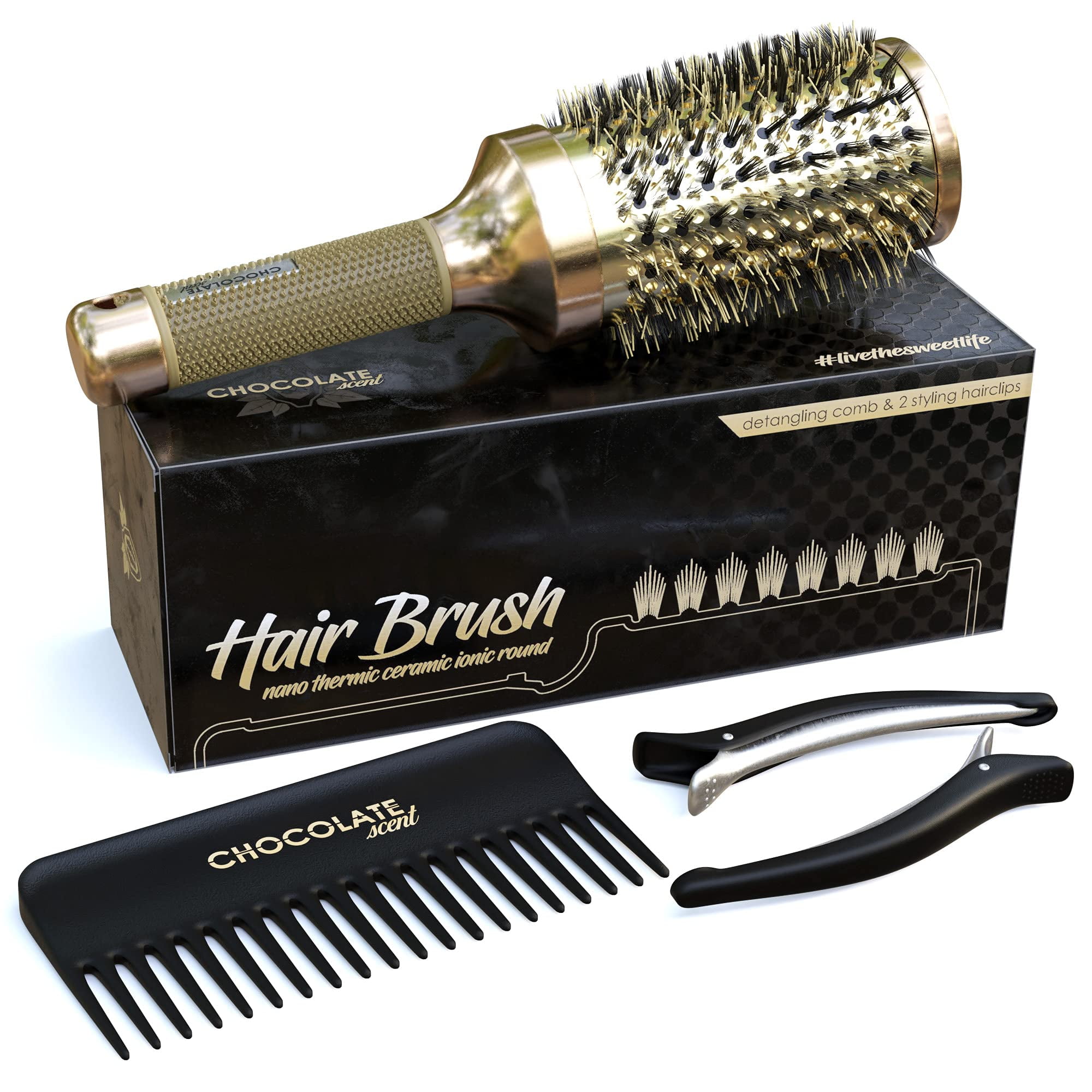 Round Hair Brush and Detangling Comb - Ionic Tech Boar Bristles Round ...