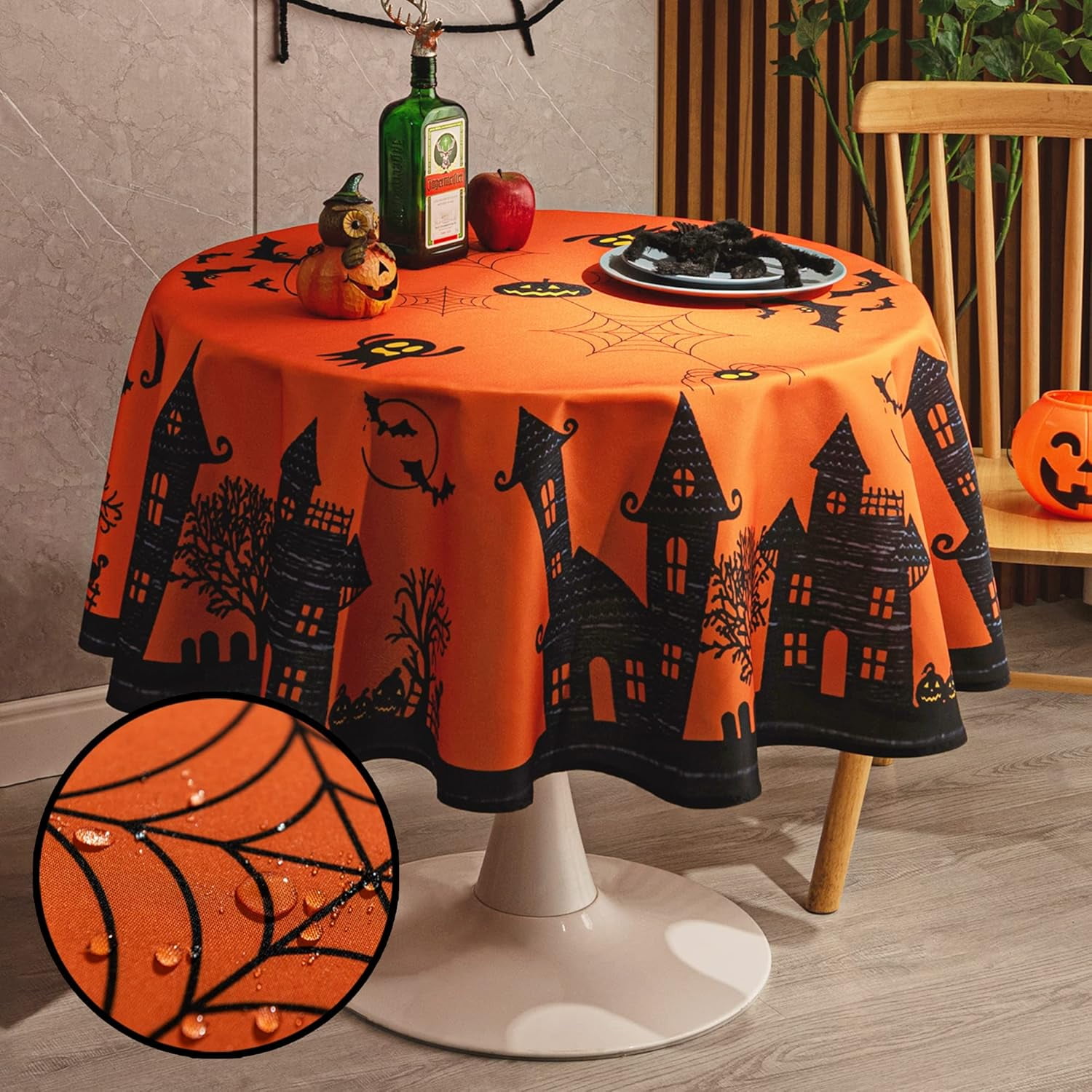 Round Halloween Tablecloth - Haunted House Decorative Holiday Table ...