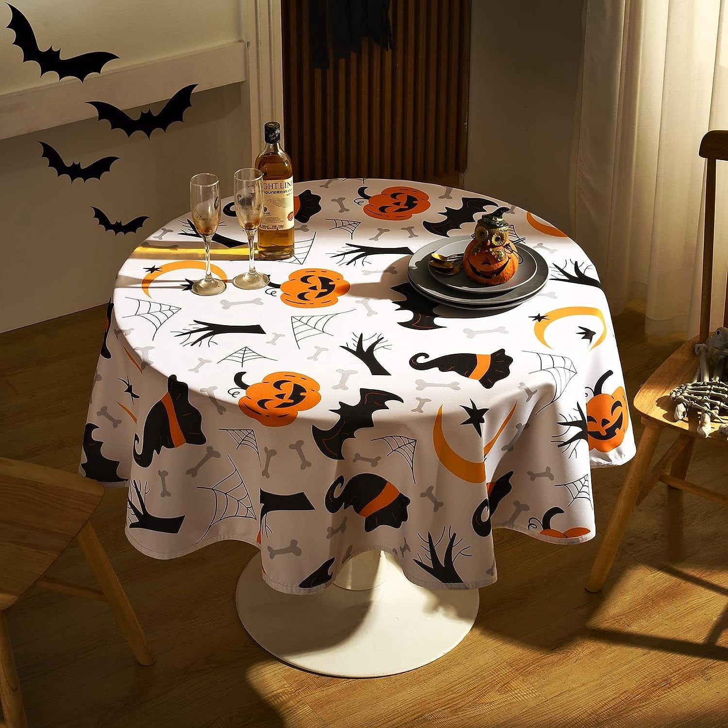 Round Halloween Tablecloth - Waterproof, Wrinkle Resistant and Washable ...