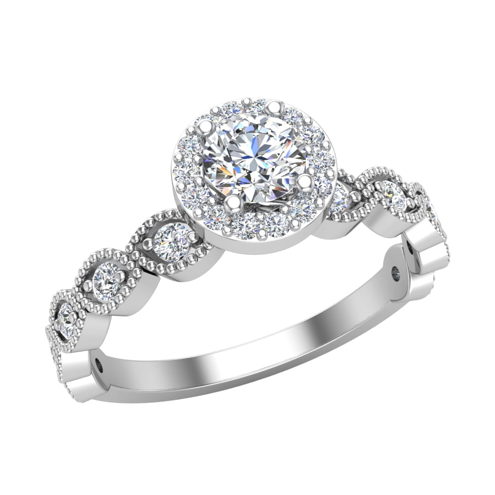 Round Halo Diamond Engagement Ring for Women Stackable Marquise Design ...