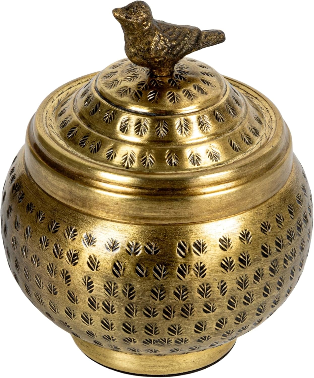 Round Hammered Metal Container with Bird Finial, Brass Finish - Walmart.com