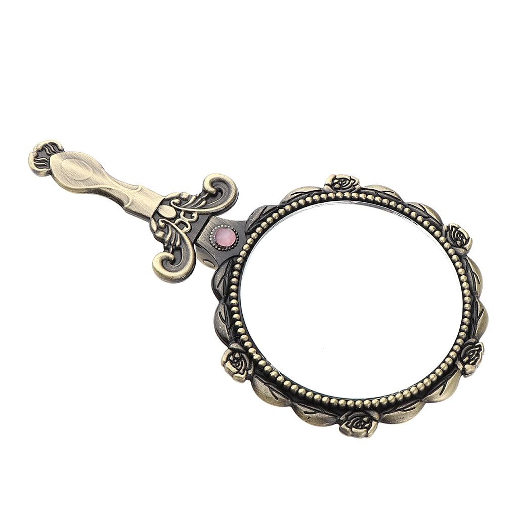 Round Hand Held Mirror with Handle Retro European Style Makeup Cosmetic ...
