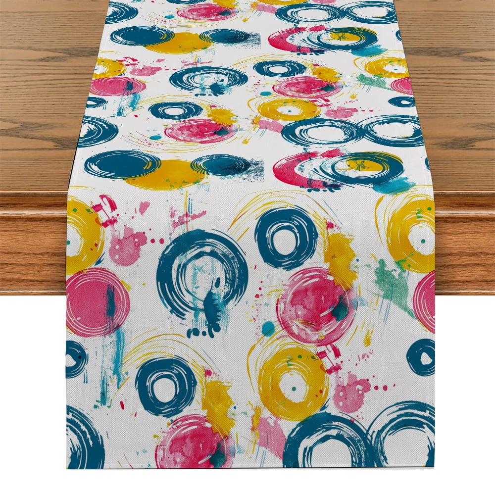 Round Hand Painted Watercolor Abstract Table Runners Dresser Table r ...