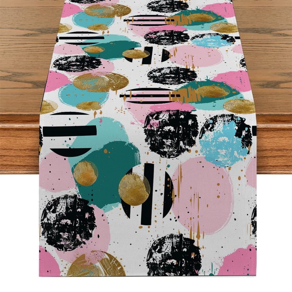 Round Hand Painted Watercolor Abstract Table Runners Dresser Table r ...