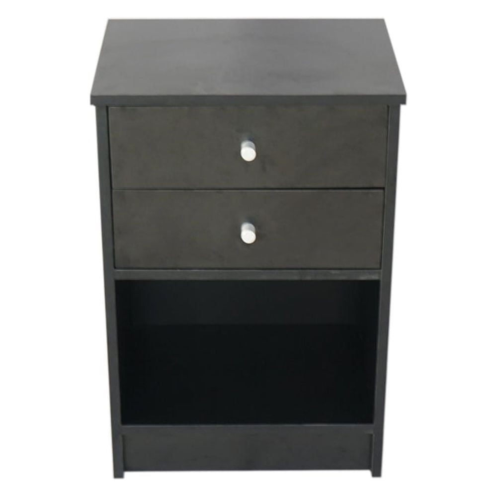 Round Handle Night Stand with Two Drawers, Black, 40 x 30 x 60cm ...
