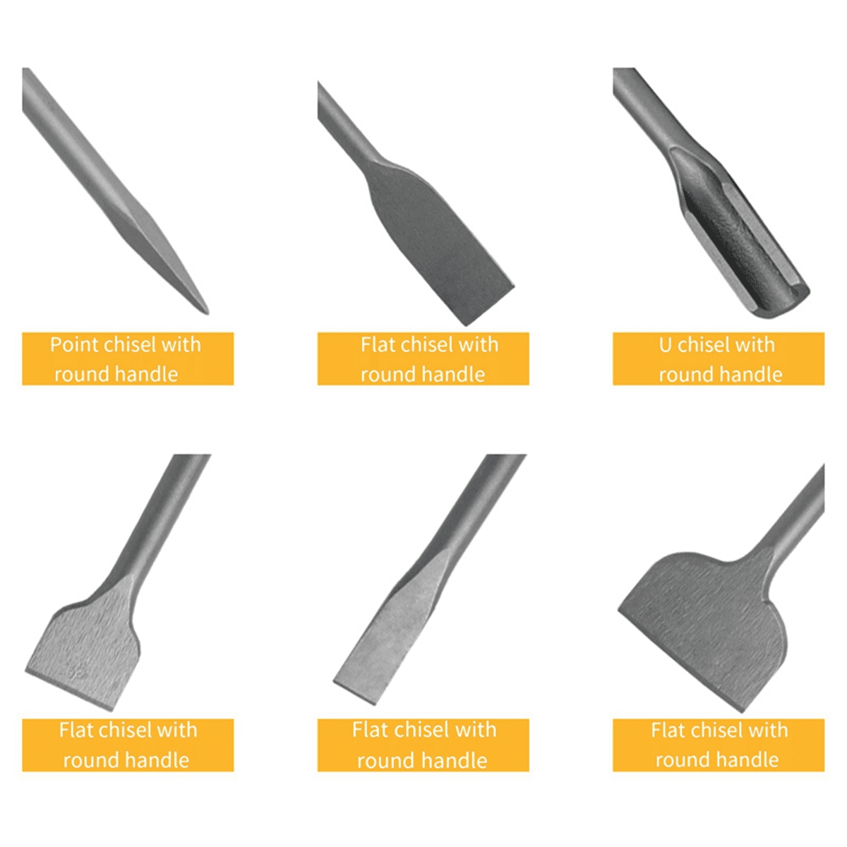 Round Handle, Two Pits and Two Grooves, Electric Hammer Chisel, 6PC Set ...