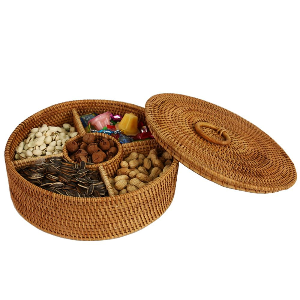 Round Handmade Rattan Woven Nuts Storage Basket, Weaving Case Candy ...