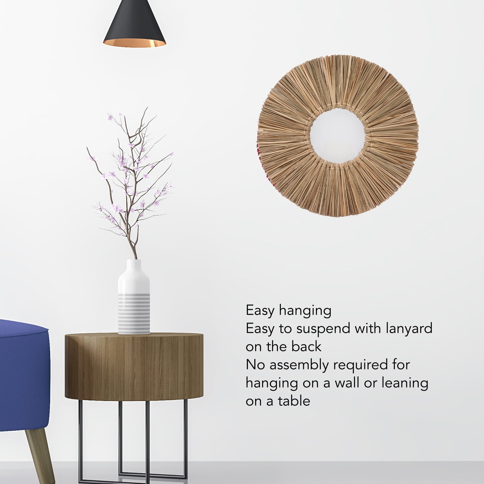 Round Hanging Wall Mirror, Decorative Rattan Circle Wall Mounted ...