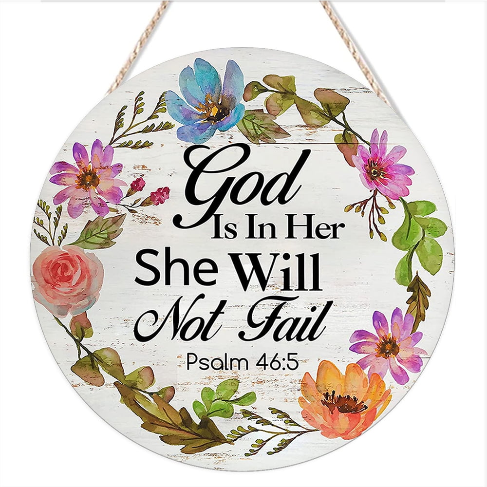 Round Hanging Wood Sign Bible Verse Psalms 465 Rustic God is in Her She ...