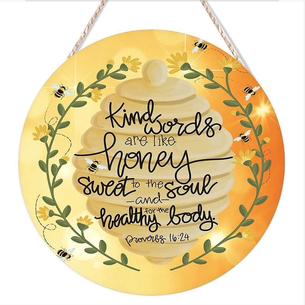 Round Hanging Wood Sign Rustic Wall Decor Wall Plaque Kind Words are ...