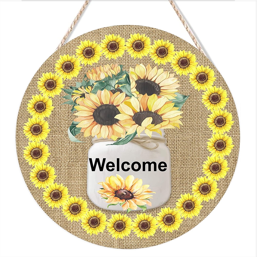 Round Hanging Wood Sign Rustic Wall Decor Wall Plaque Welcome With ...