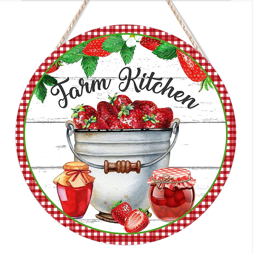 Round Hanging Wood Sign Strawberry Sign Wreath Attachment Strawberry ...