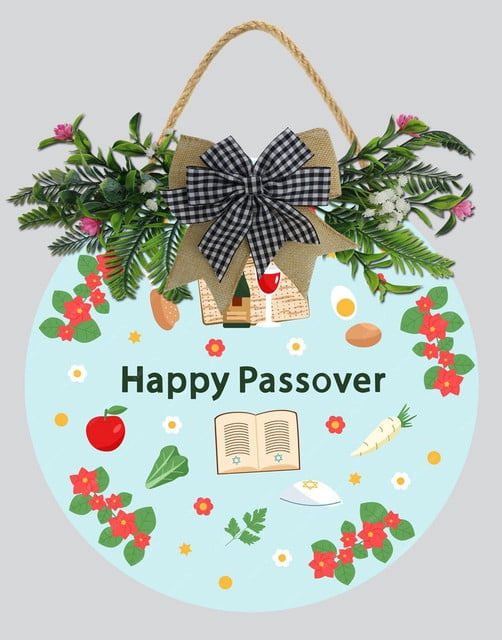 Round Happy Passover Sign for Front Door Porch 12" Rustic Welcome ...
