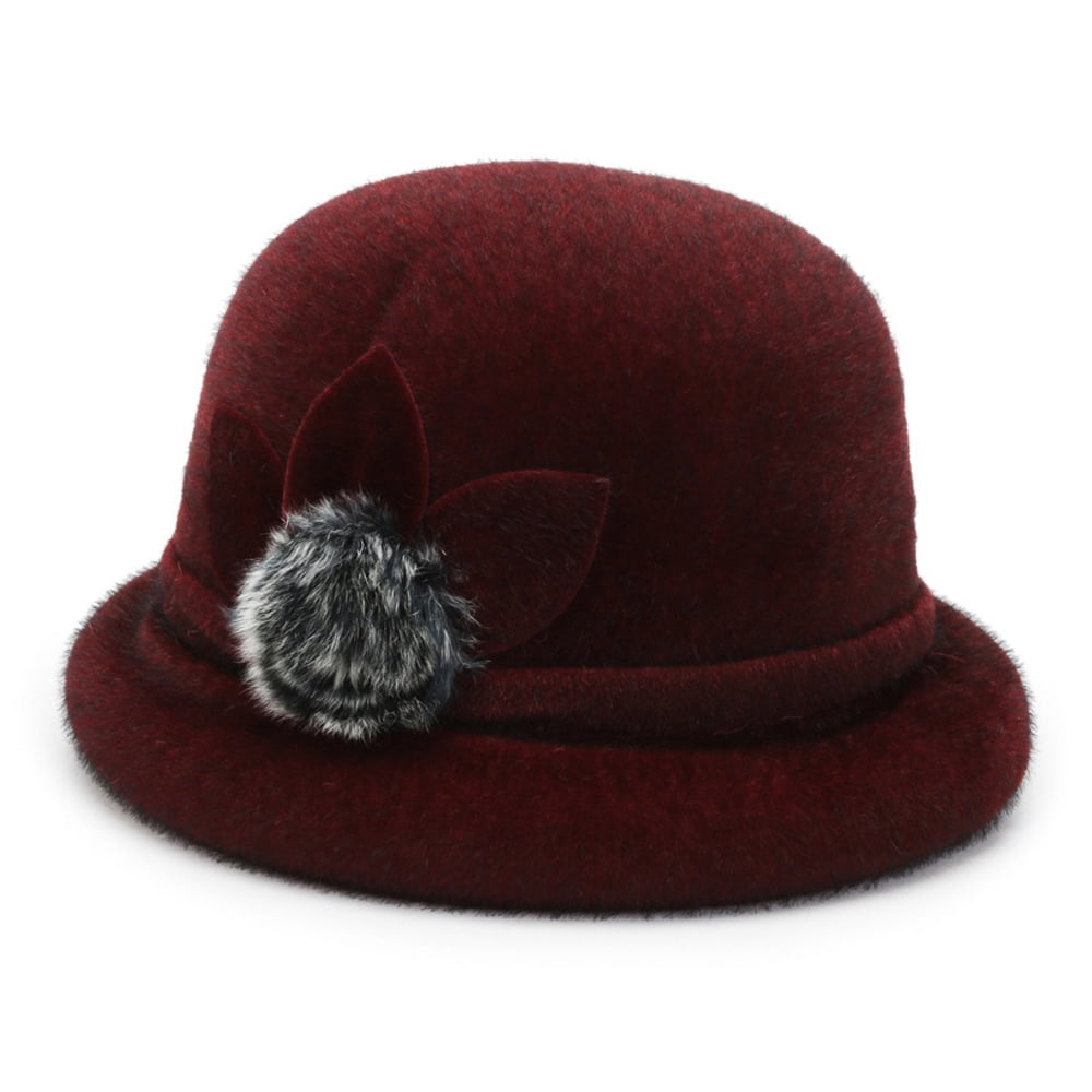 Round Hat for Women Bucket Vintage Hat Flower Accent Claret - Walmart.com