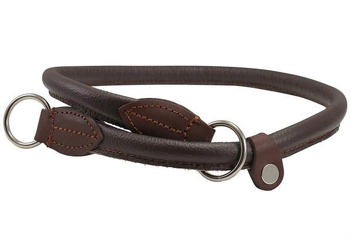 Round High Quality Genuine Rolled Leather Choke Dog Collar Brown (30 ...