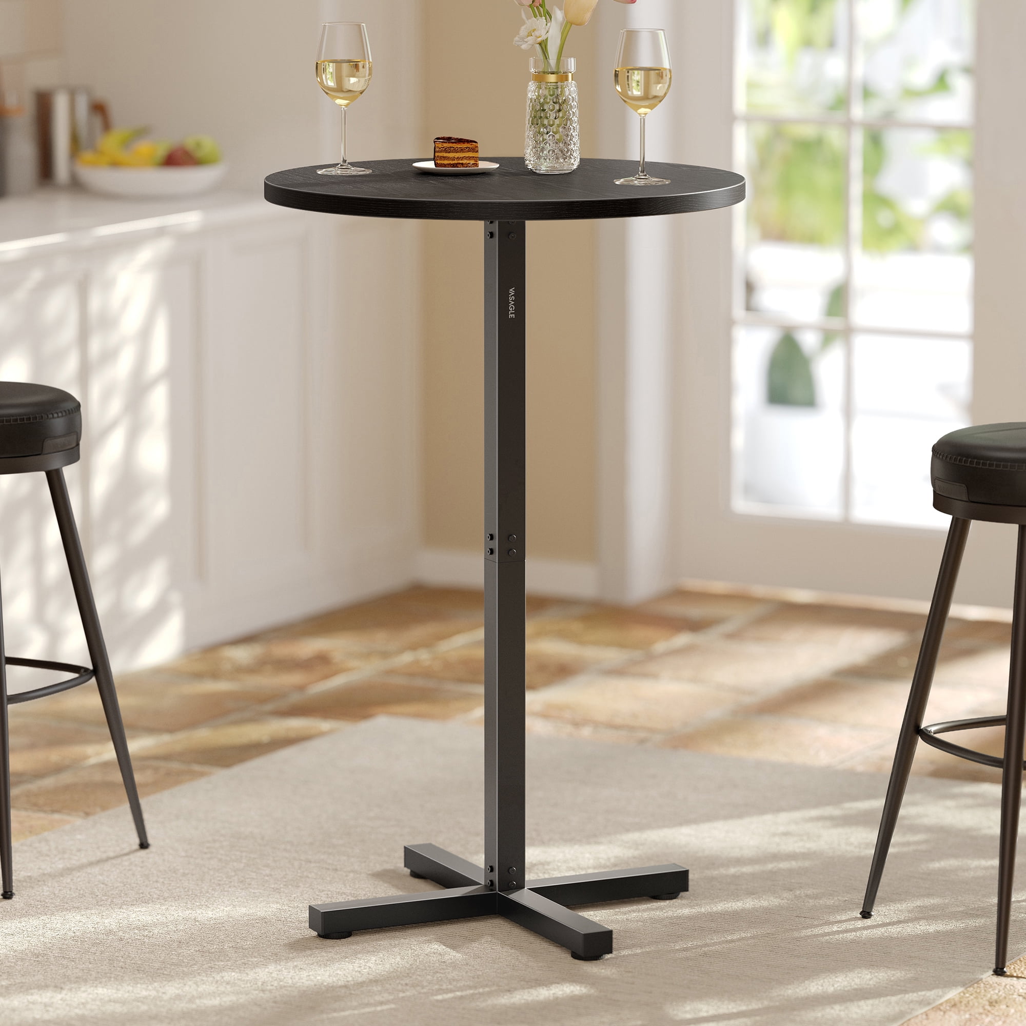 Round High-Top Cocktail Table for Small Spaces, 23.6 Inch Dia Bar Table ...