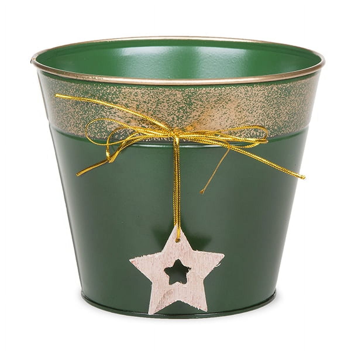 Round Holiday Metal Bucket with Star Ornament - Small 6in - Walmart.com