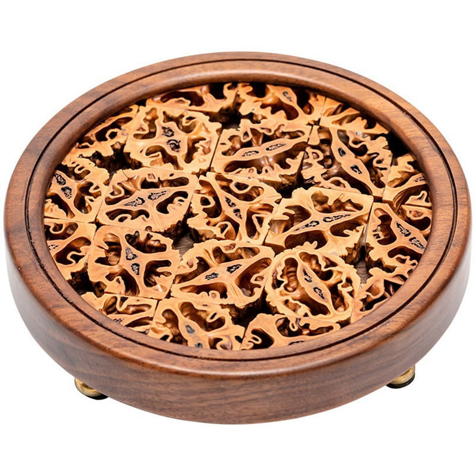 Round Hollow Tea Tray Walnut Pot Holder Base Retro Tea Pad Cup Holder ...