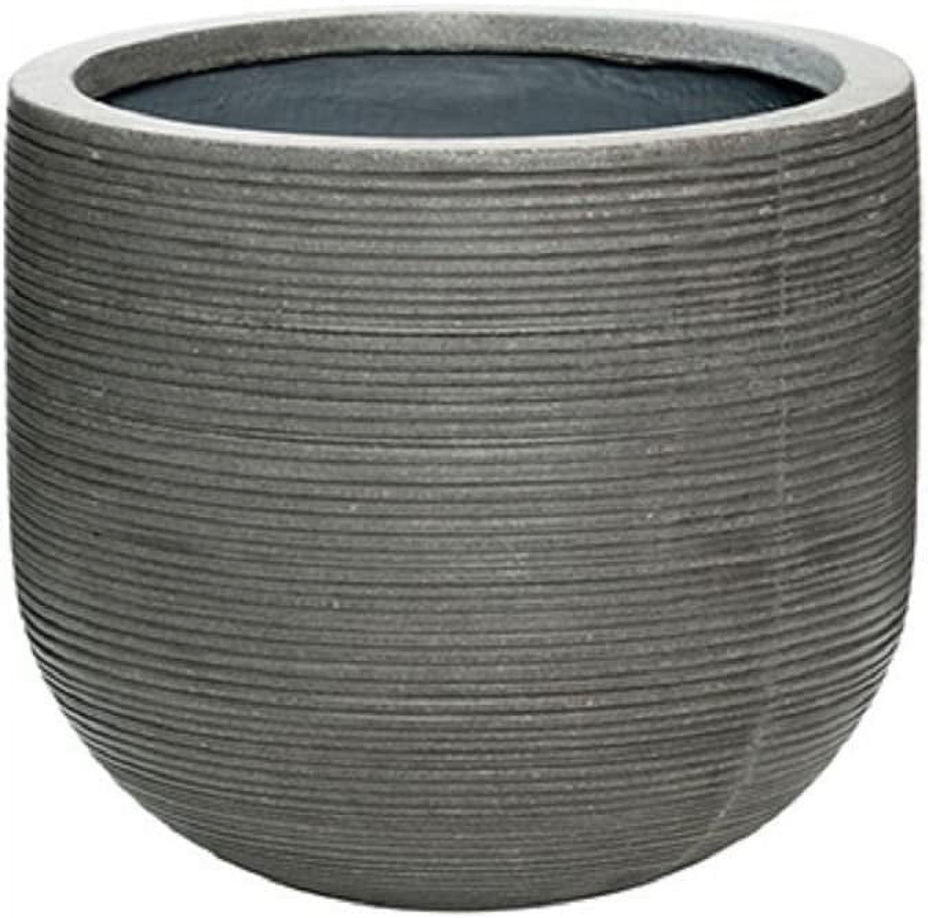 Round Horizontal Ridged Planter Ficonstone Gray Flower Pot 12" H x 14 ...
