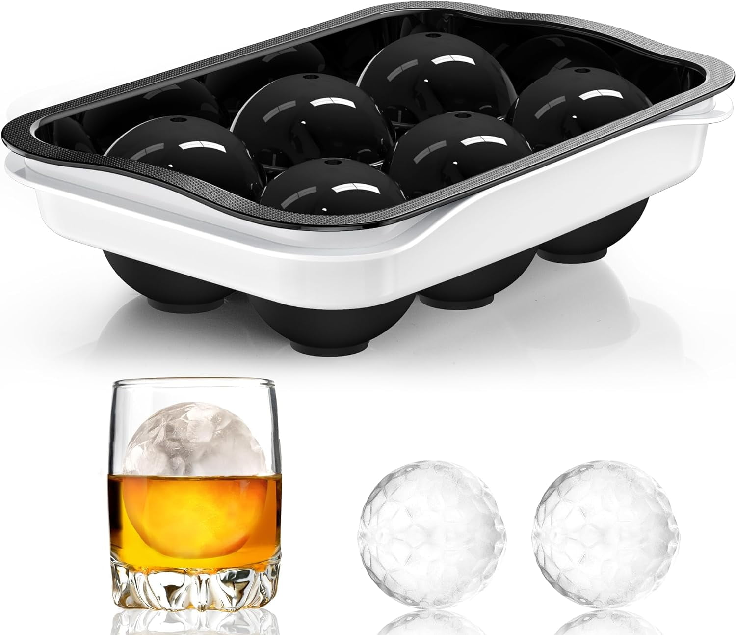 Round Ice Cube Mold with Lid - 2.2 Inch Sphere Ice Ball Maker, Large ...