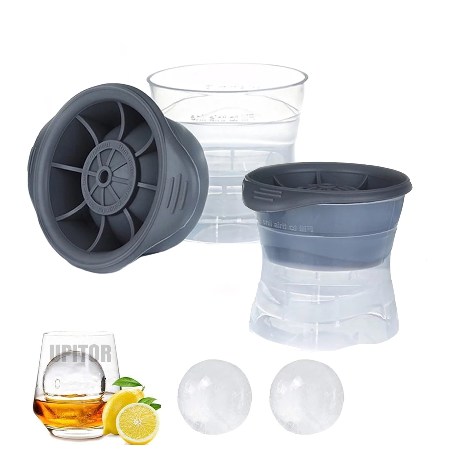 UPITOR Round Ice Cube Mold - Set of 2,Sphere Ice Maker Ball Molds ...