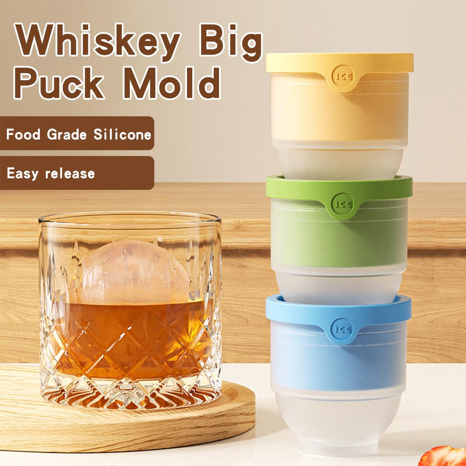 Round Ice Cube Molds 1 Pieces, Silicone Sphere Ice Mold Maker ...