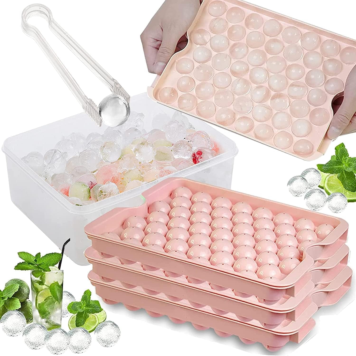 Round Ice Cube Tray with Lid and Bin,159PCS Sphere Ice Cube Mold for ...